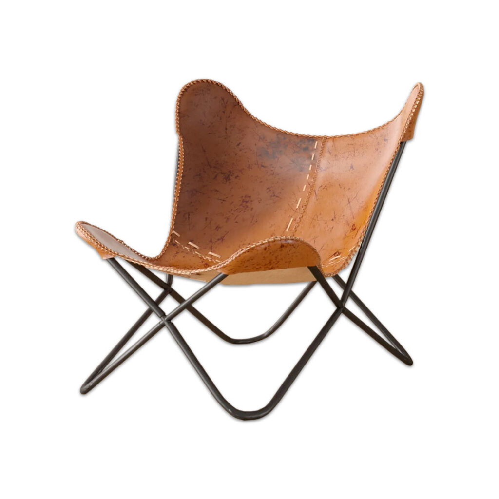 Marco Brown Leather Butterfly Chair - All Out Event Rental